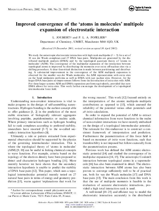 Pdf Improved Convergence Of The ‘atoms In Molecules Multipole Expansion Of Electrostatic