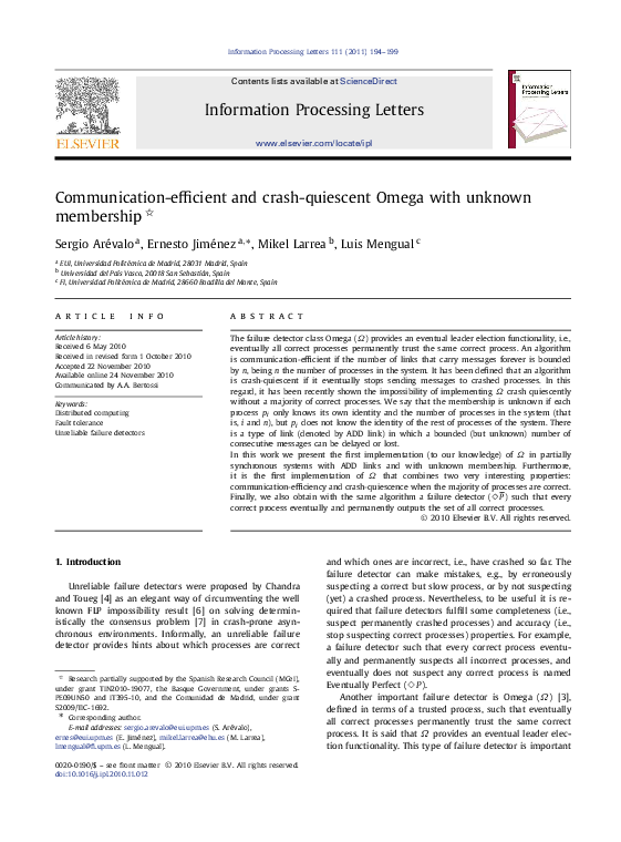 (PDF) Communication-efficient and crash-quiescent Omega with unknown membership