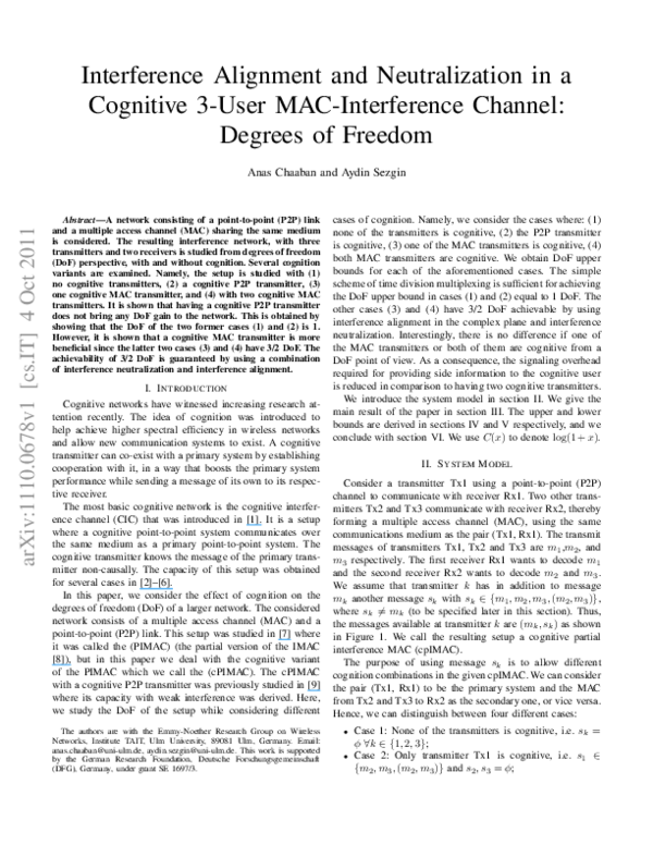 (PDF) Interference alignment and neutralization in a cognitive 3-user MAC-interference channel ...
