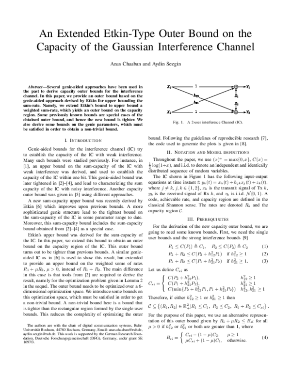 (PDF) An extended etkin-type outer bound on the capacity of the Gaussian interference channel
