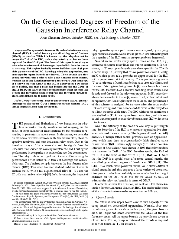 (PDF) On the Generalized Degrees of Freedom of the Gaussian Interference Relay Channel