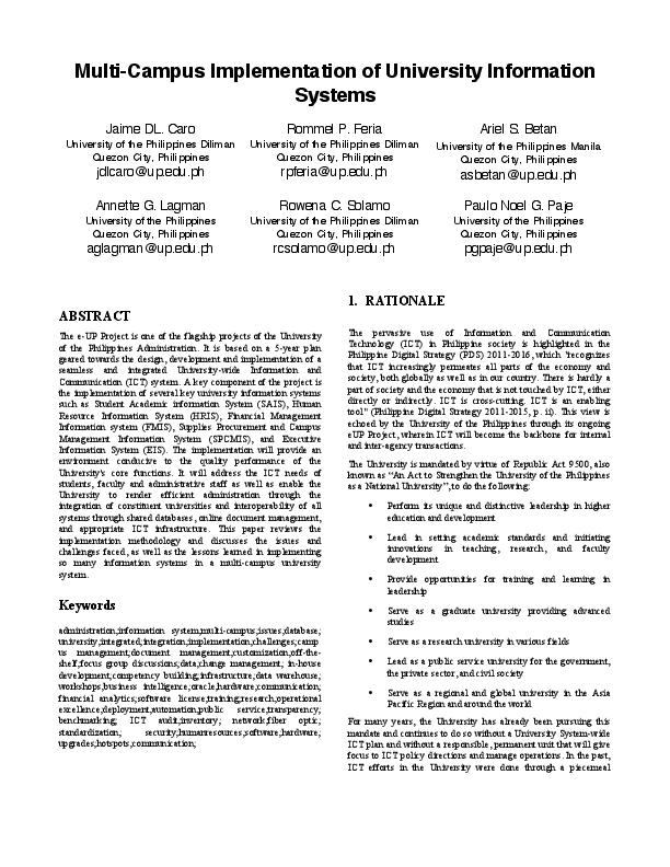 Multi-Campus Implementation of University Information Systems