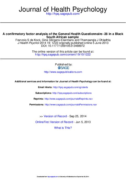 (PDF) A Confirmatory Factor Analysis of the General Health ...