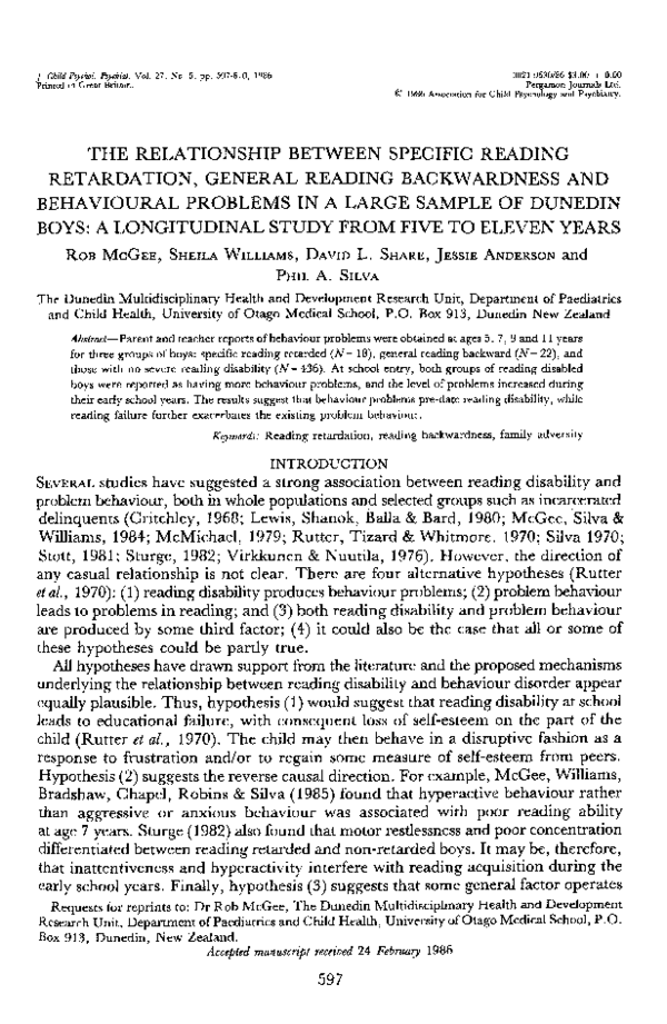 (PDF) The Relationship Between Specific Reading Retardation, General ...