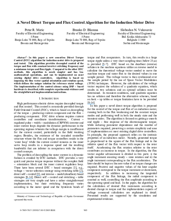 Pdf A Novel Direct Torque And Flux Control Algorithm For The Induction Motor Drive