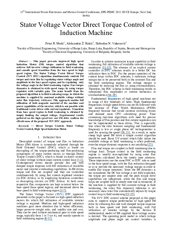 Pdf Stator Voltage Vector Direct Torque Control Of Induction Machine