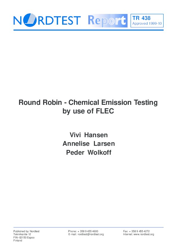 (PDF) Round Robin - Chemical Emission Testing by use of FLEC