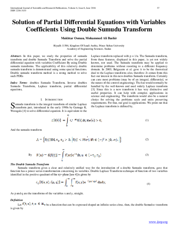Pdf Solution Of Partial Differential Equations With Variables