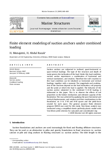 (PDF) Finite element modeling of suction anchors under combined loading