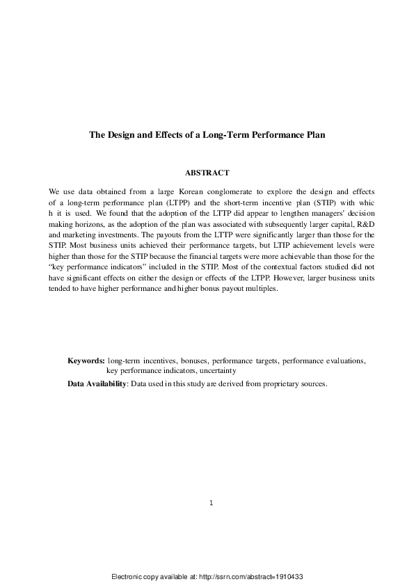 (PDF) The Design and Effects of a Long-Term Performance Plan