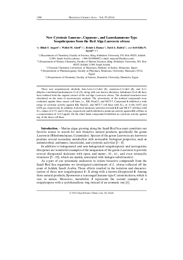 (PDF) New Cytotoxic Laurene-, Cuparene-, and Laurokamurene-Type ...
