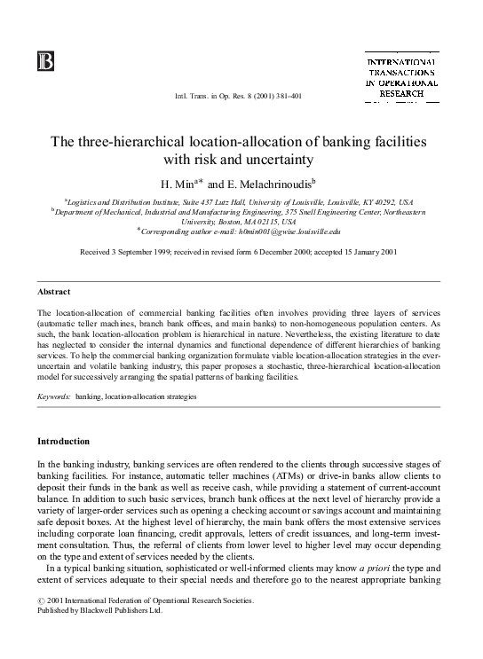 (PDF) The Three-Hierarchical Location-Allocation of Banking Facilities with Risk and Uncertainty