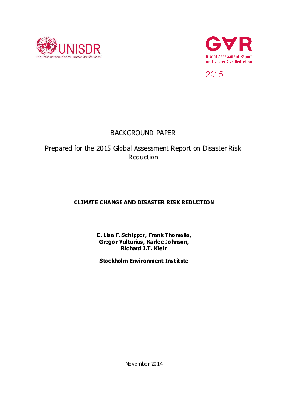 (PDF) Climate Change and Disaster Risk Reduction. Background Paper for ...