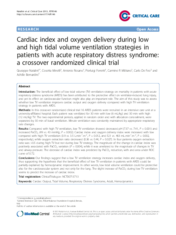 (PDF) Cardiac index and oxygen delivery during low and high tidal ...