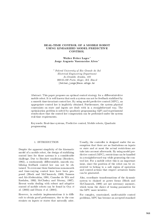 (PDF) Real-time control of a mobile robot using linearized model predictive control