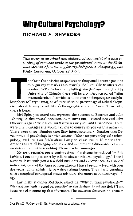 (PDF) Why Cultural Psychology?