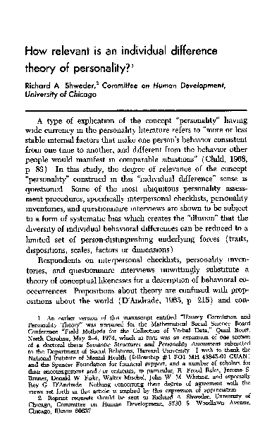 (PDF) How relevant is an individual difference theory of personality?1