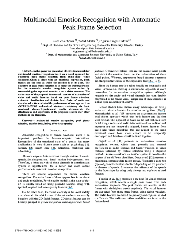 (PDF) Multimodal Emotion Recognition with Automatic Peak Frame Selection