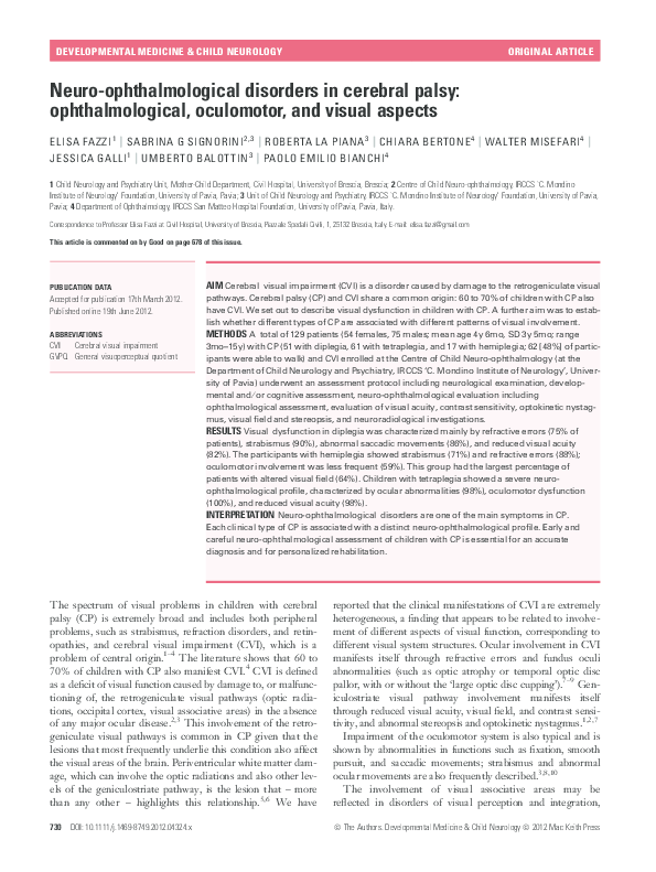 (PDF) Neuro-ophthalmological disorders in cerebral palsy ...