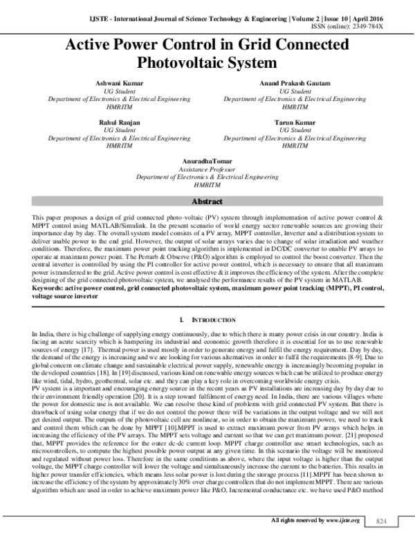 (PDF) Active Power Control in Grid Connected Photovoltaic System