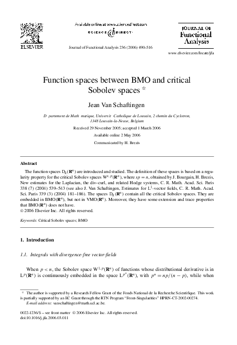 Pdf Function Spaces Between Bmo And Critical Sobolev Spaces