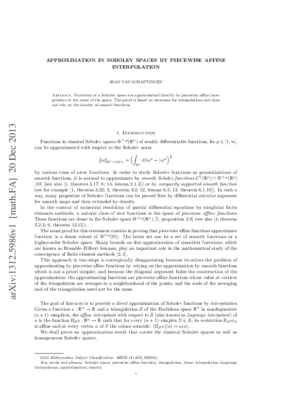 (PDF) Approximation in Sobolev spaces by piecewise affine interpolation