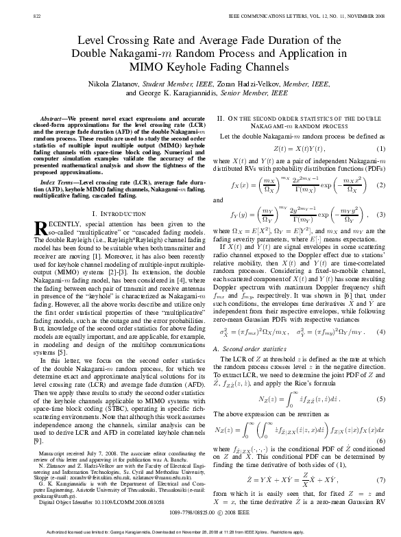 (PDF) Level crossing rate and average fade duration of the double ...