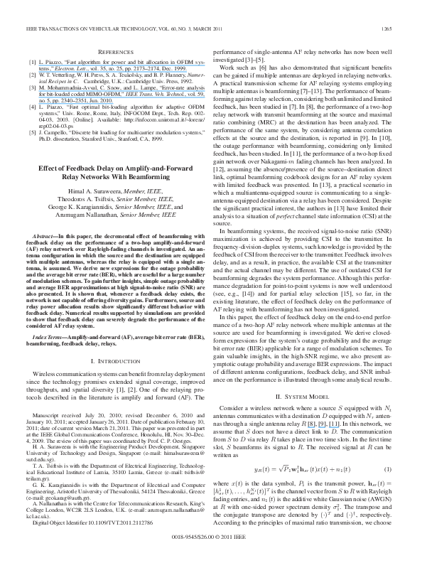 Pdf Effect Of Feedback Delay On Amplify And Forward Relay Networks