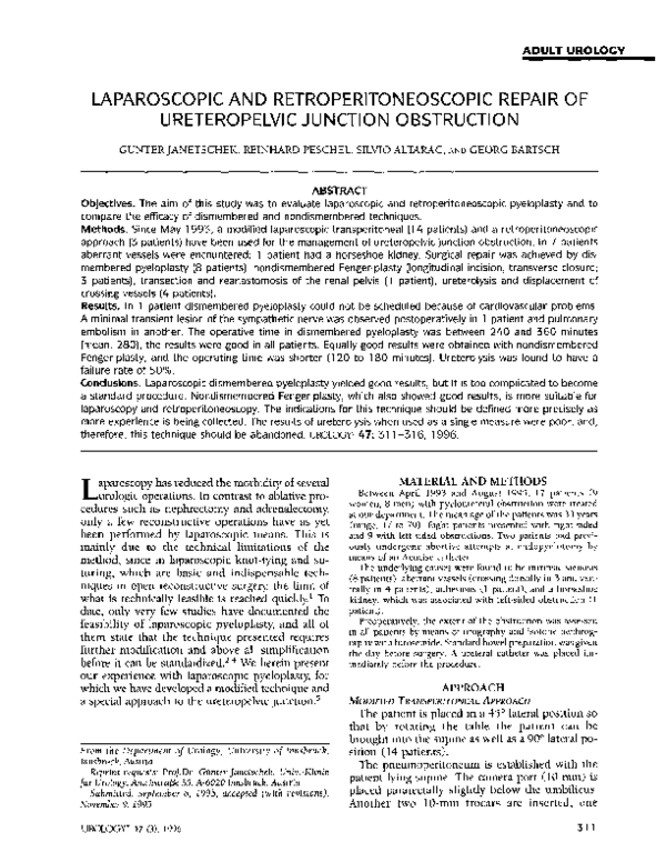 (PDF) Laparoscopic and retroperitoneoscopic repair of ureteropelvic ...
