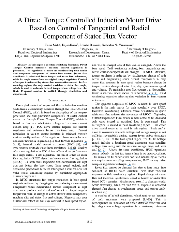 Pdf A Direct Torque Controlled Induction Motor Drive Based On Control Of Tangential And Radial