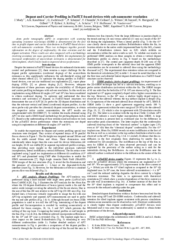 (PDF) Dopant and carrier profiling in FinFET-based devices with sub-nanometer resolution