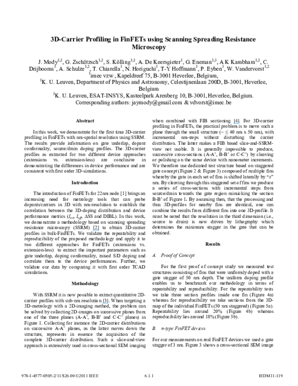 (PDF) 3D-carrier profiling in FinFETs using scanning spreading resistance microscopy | Ajay ...