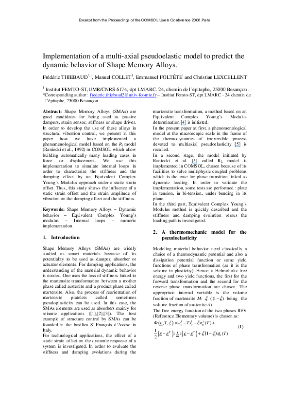 (PDF) Implementation of a multi-axial pseudoelastic model to predict the dynamic behavior of ...