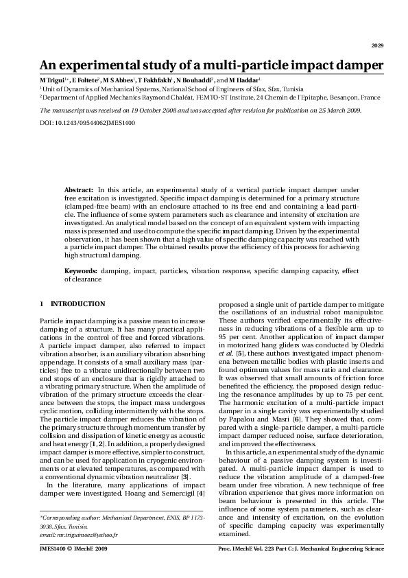 (PDF) An experimental study of a multi-particle impact damper