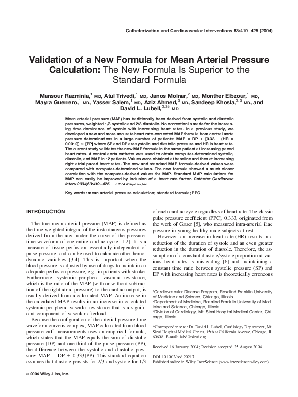 (PDF) Validation of a new formula for mean arterial pressure ...