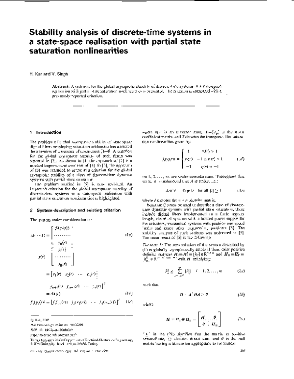 (PDF) Stability analysis of discrete-time systems in a state-space ...