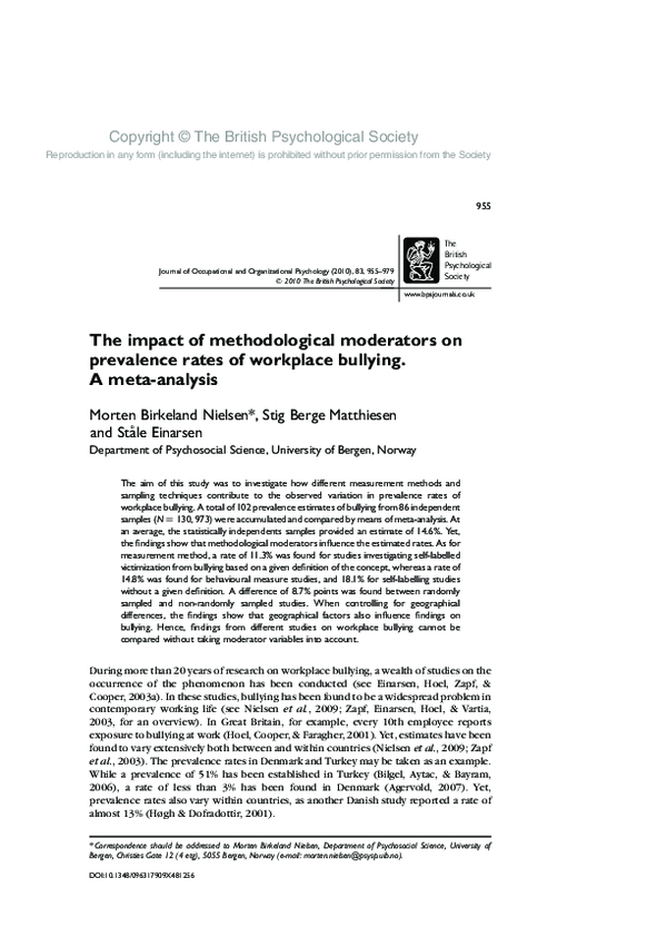 (PDF) The impact of methodological moderators on prevalence rates of ...