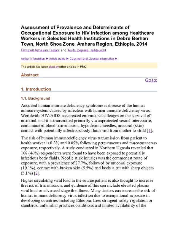 (DOC) Assessment of Prevalence and Determinants of Occupational ...