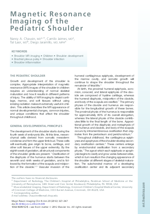 (PDF) Magnetic Resonance Imaging of the Pediatric Shoulder