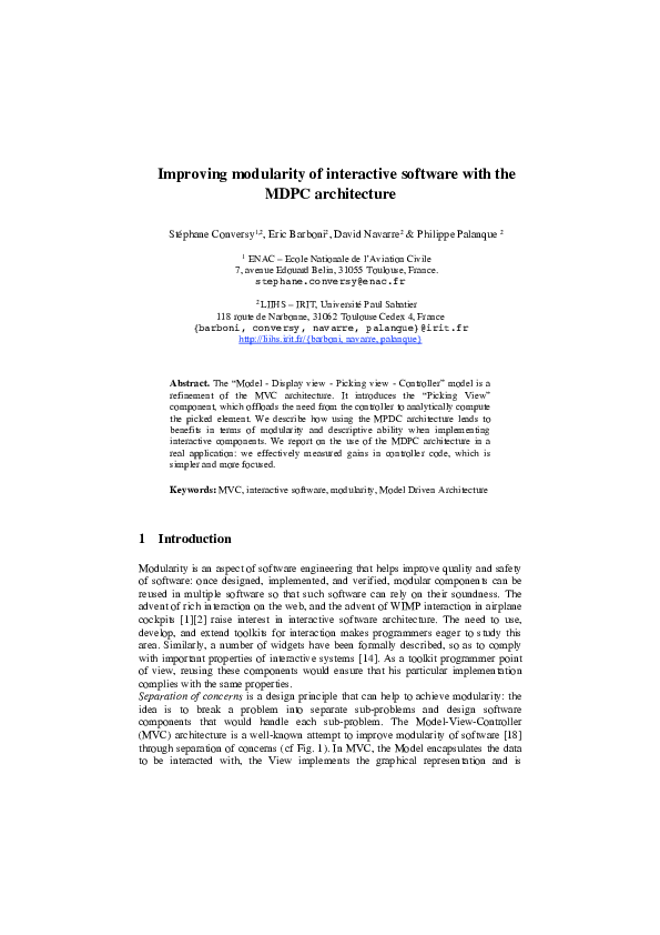 (PDF) Improving Modularity of Interactive Software with the MDPC Architecture