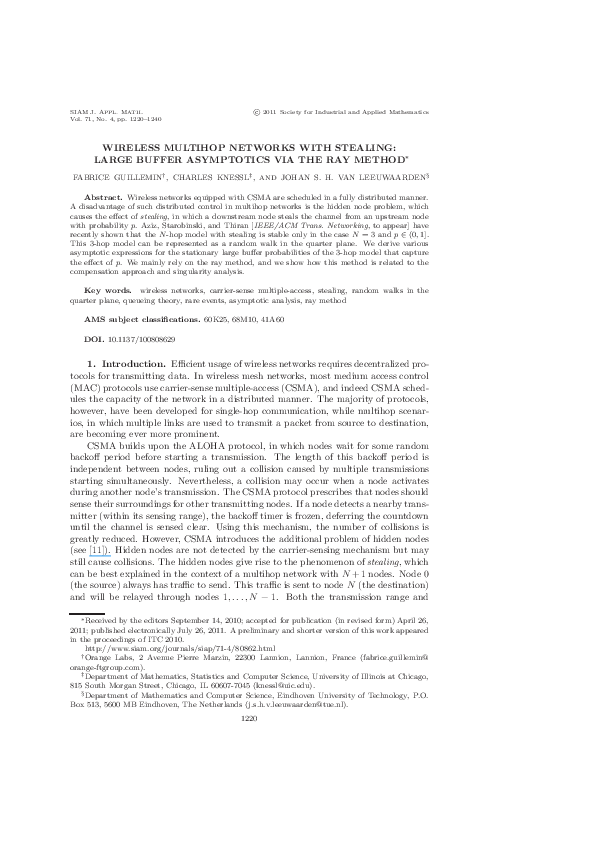 (PDF) Wireless Multihop Networks with Stealing: Large Buffer Asymptotics via the Ray Method