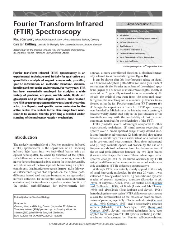 (PDF) Fourier Transform Infrared (FTIR) Spectroscopy (PDF) Fourier Transform Infrared (FTIR) Spectroscopy