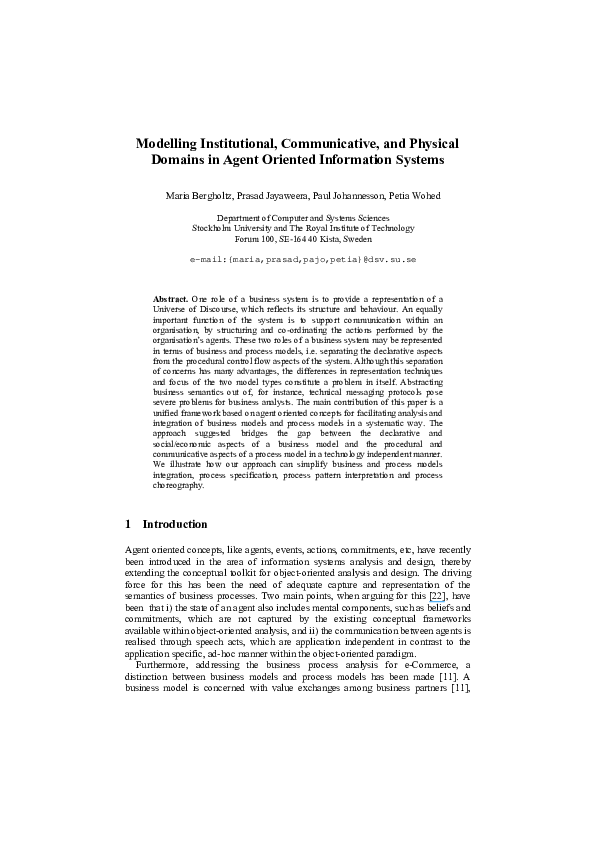 (PDF) Modelling Institutional, Communicative and Physical Domains in Agent Oriented Information ...