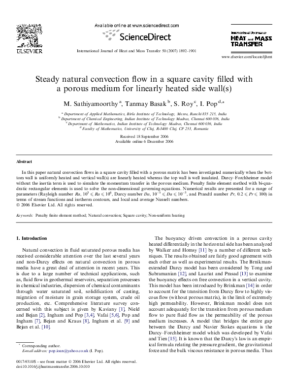 (PDF) Unsteady Natural Convection In A Square Cavity Partially Filled With Porous Media Using A ...
