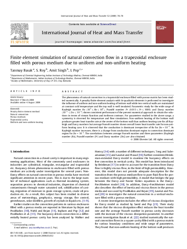 Pdf Finite Element Simulation Of Natural Convection Flow In A