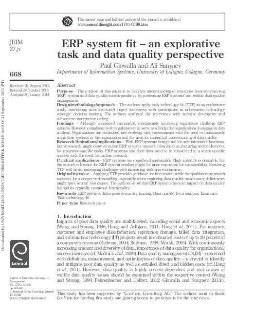 (PDF) ERP system fit–an explorative task and data quality perspective