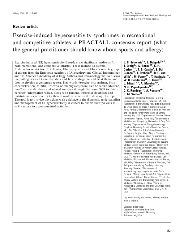 (PDF) Exercise-induced hypersensitivity syndromes in recreational and ...