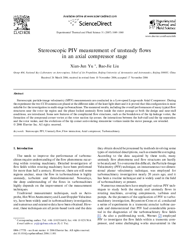 (PDF) Stereoscopic PIV measurement of unsteady flows in an axial ...