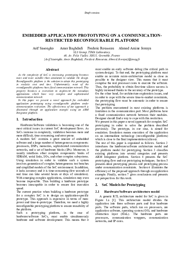 (PDF) Embedded application prototyping on a communication-restricted ...