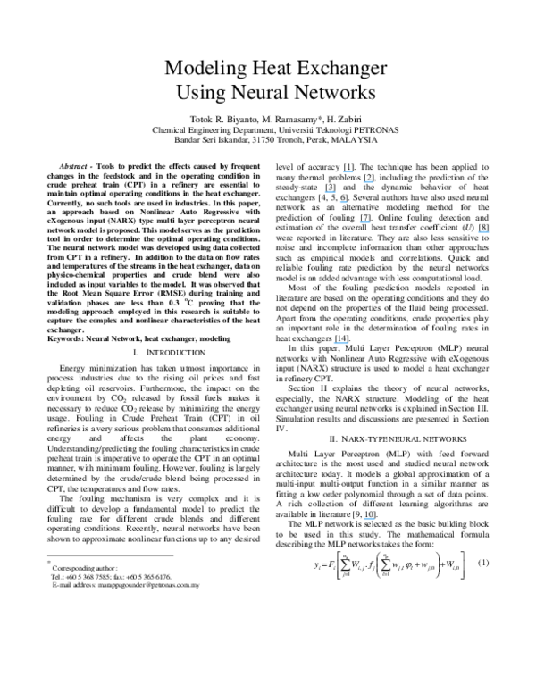 (PDF) Modeling heat exchanger using neural networks